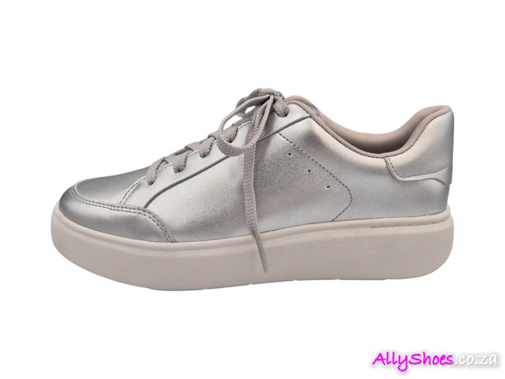 Fitflop, RTG Metallic-Leather Sneaker, Silver Ally Shoes Hermanus